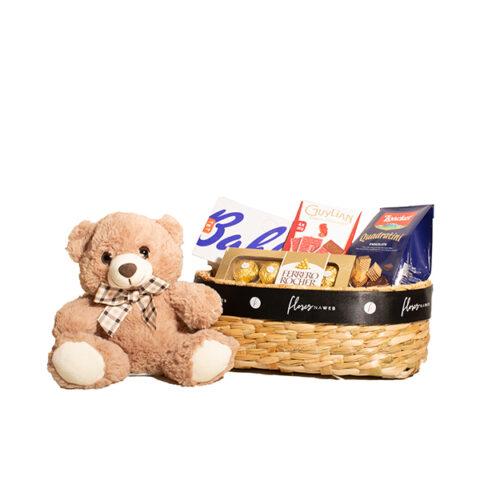 Gift Basket with Teddy Bear and Chocolates | Floresnaweb